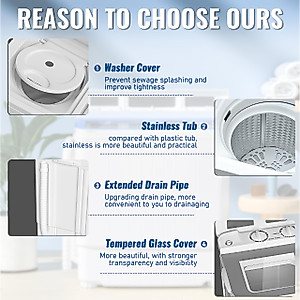 Pataku Portable Washing Machine, 17.6 Lbs Compact Mini Washer and Dryer Combo,Twin Tub Laundry Washer with Spin Cycle, Soaking Function Ideal for Apartment, Dorms, RVs Camping, Grey