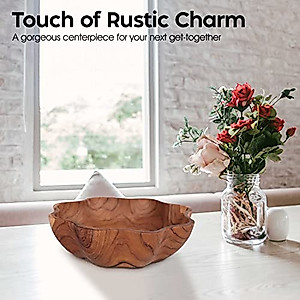 Curawood Teak Root Bowl for Distinctive Decor - Authentic Artisan Handcrafted Wooden Bowls for Food - Wooden Decorative Bowl for Tabletop Display - Serving Wooden Fruit Bowl for Kitchen Counter - 12"