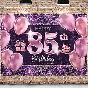 PAKBOOM Happy 85th Birthday Banner Backdrop - 85 Birthday Party Decorations Supplies for Women - Pink Purple Gold 4 x 6ft