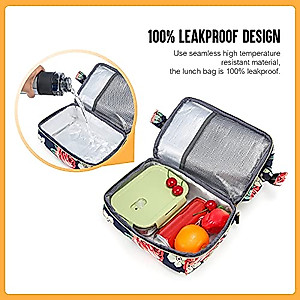 LOVEVOOK Lunch Bags for Women Insulated Lunch Box Cooler Tote Bag with Removable Shoulder Strap, Wide-Open Lunch Organizer Box（Blue Rose）