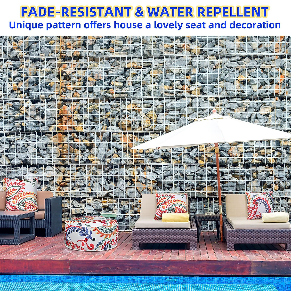 Mindsoft 4 Pack Indoor Outdoor Inflatable Ottoman and Waterproof Pillows Round Footstools Footrest Ottoman with Handle, Throw Pillows Portable Ottoman Pouf for Patio Garden Camping Home Travel