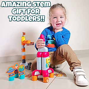 WISEPLAY Space Interactive Toys for 2+ Year Old - Bulding Mega Blocks for Toddlers 2-3 with Intelligent Interactive Moduls - Space Rocket Toy for Toddlers - STEM Space Ship Toy