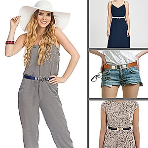 EAONE Skinny Waist Belts for Women 5 Pack, Fashion Stretchy Retro Elastic Leather Belts for Dresses