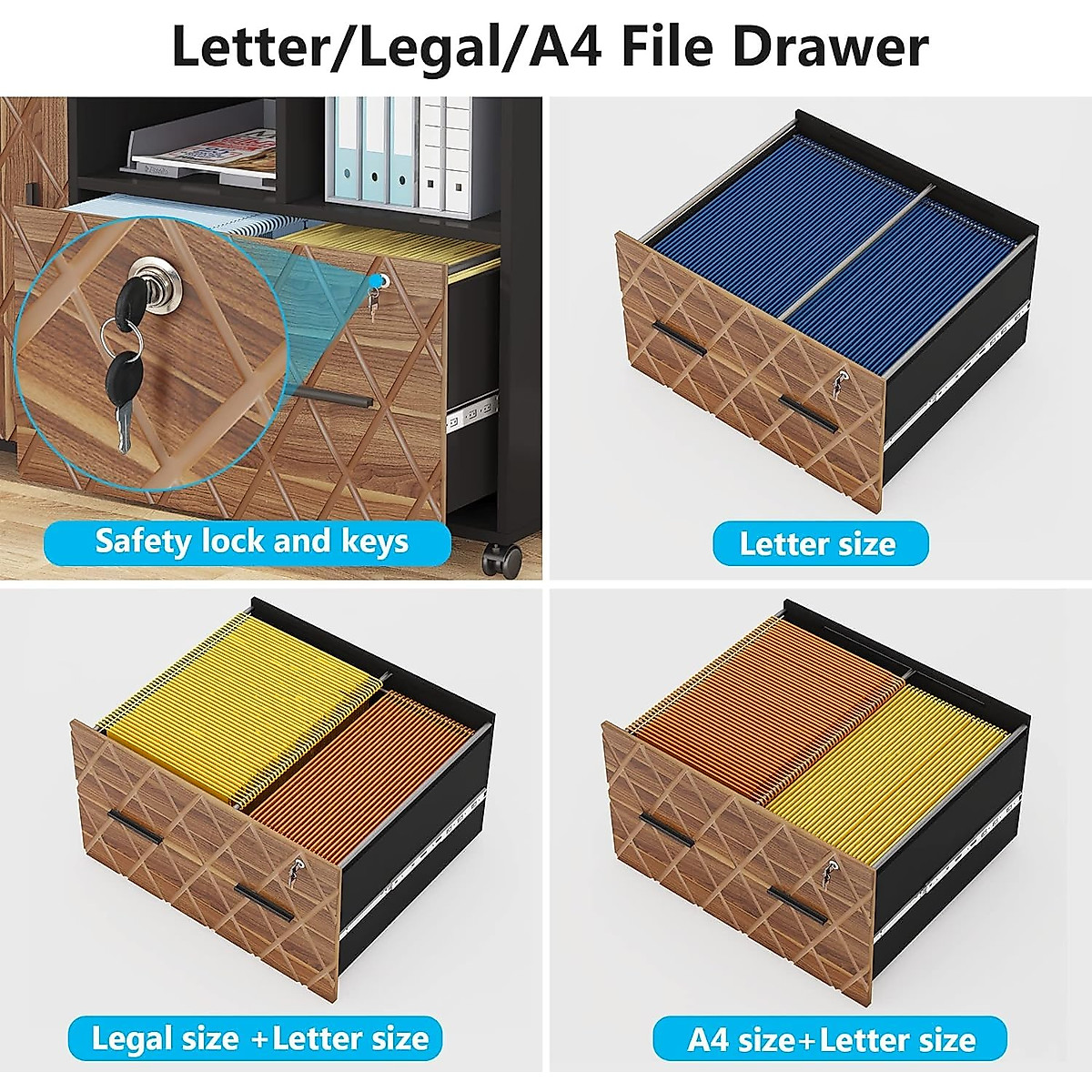 Tribesigns Large File Cabinet with Lock and Drawer, Modern Mobile Lateral Filing Cabinet Printer Stand Legal/Letter / A4 Size with Wheels and Storage Shelves for Home Office (Brown)