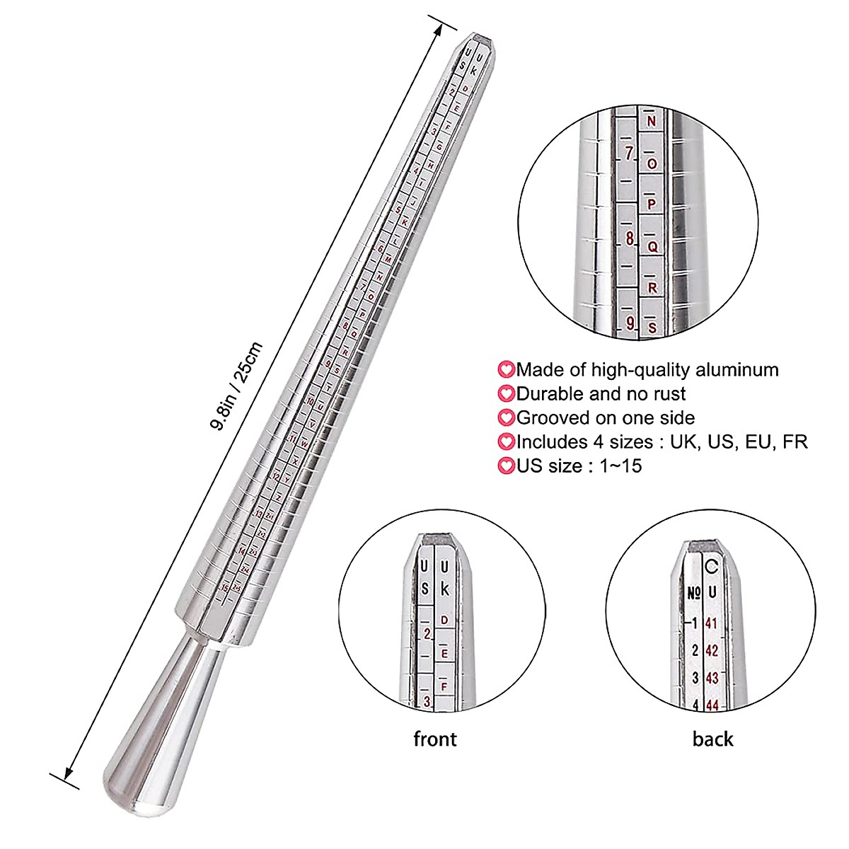 Meowoo Ring Sizer Measuring Tool Set, Ring Gauges with Finger Sizer Mandrel Ring Sizer Tools for Jewelry Sizing Measuring