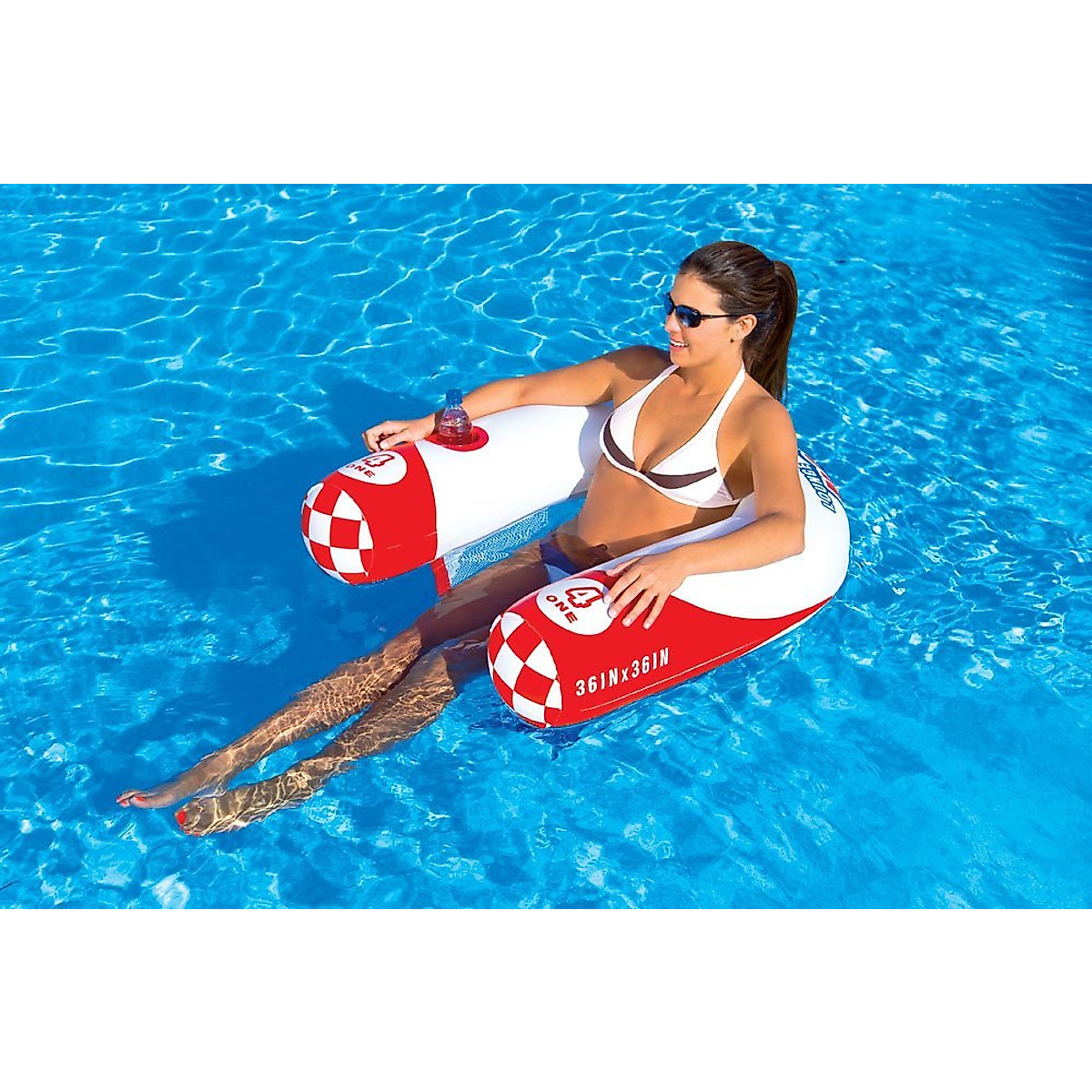 Sportsstuff Noodler 1 Inflatable Floating Lounge Chair with Cup Holder, Red & White