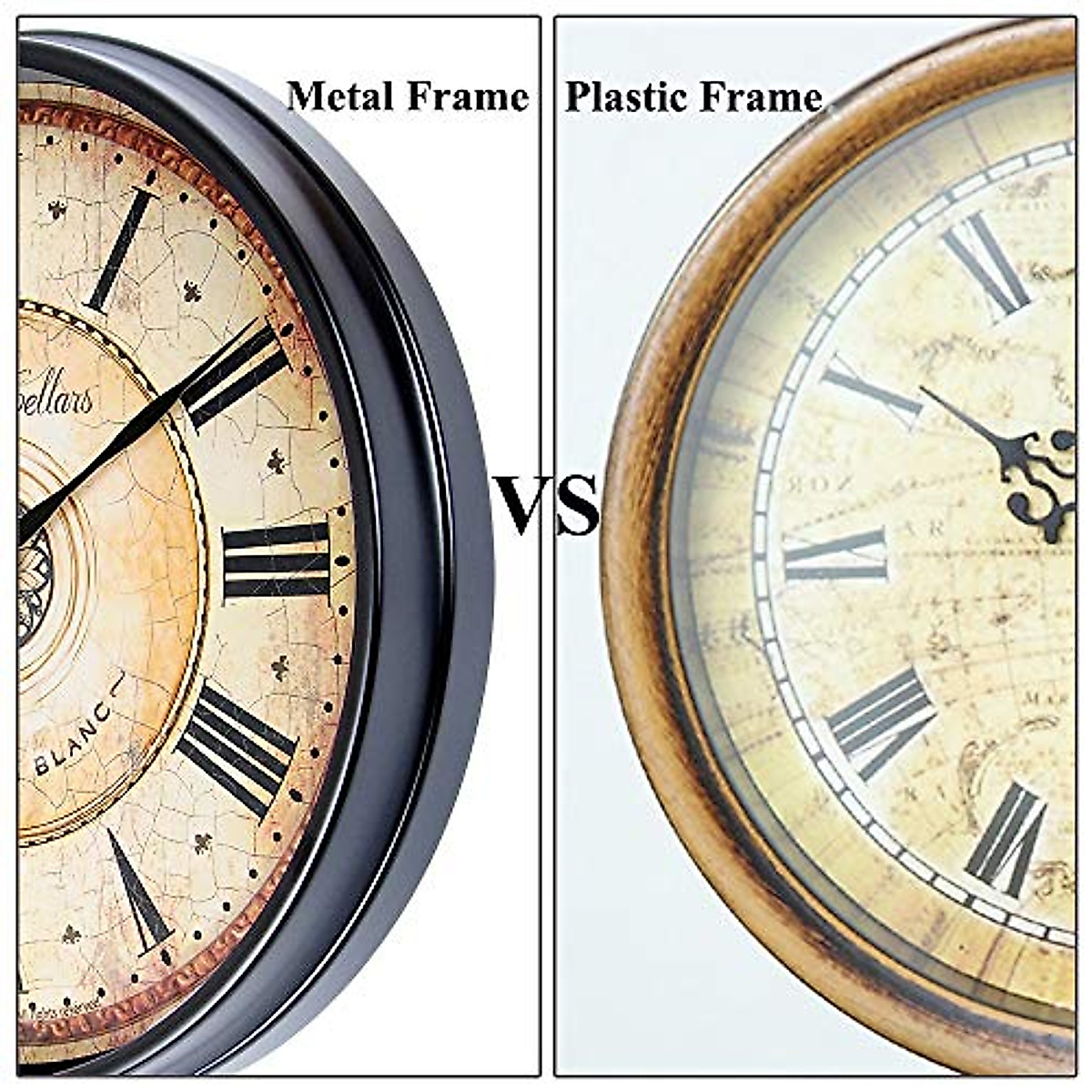 JUSTUP Wall Clock, 12 inch Metal Black Wall Clock European Style Retro Vintage Clock Non - Ticking Whisper Quiet Battery Operated with HD Glass Easy to Read for Indoor Decor (Black 12')