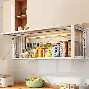 Kitchen Wall Cabinet, 33.5 x 11x 11.8 inch Wall Cabinet Storage Cabinet with Flip-Up Doors, Carbon Steel Wall Mounted Storage Cabinet, Food Pantry Cabine for Bathroom Kitchen Living Room, White