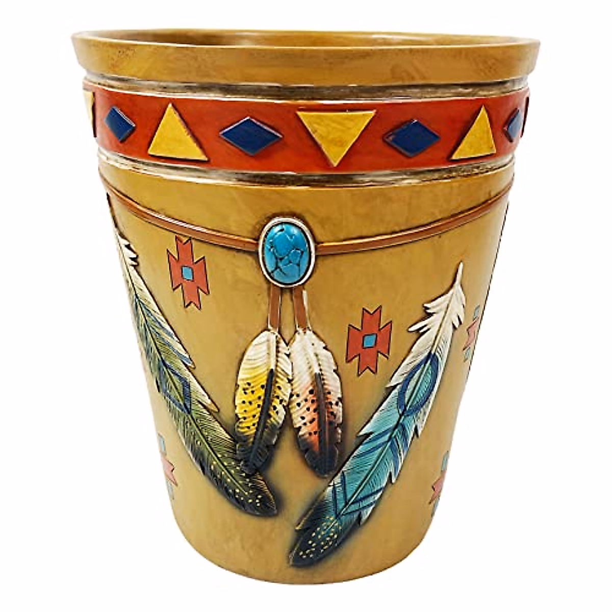Urbalabs Indian Feather and Teal Stone Western Rustic Bathroom Trash Can Office Waste Basket Country Decor Rustic Office Garbage Can Cowboy Gun Decor Bathroom Decor Man Cave Western Waste