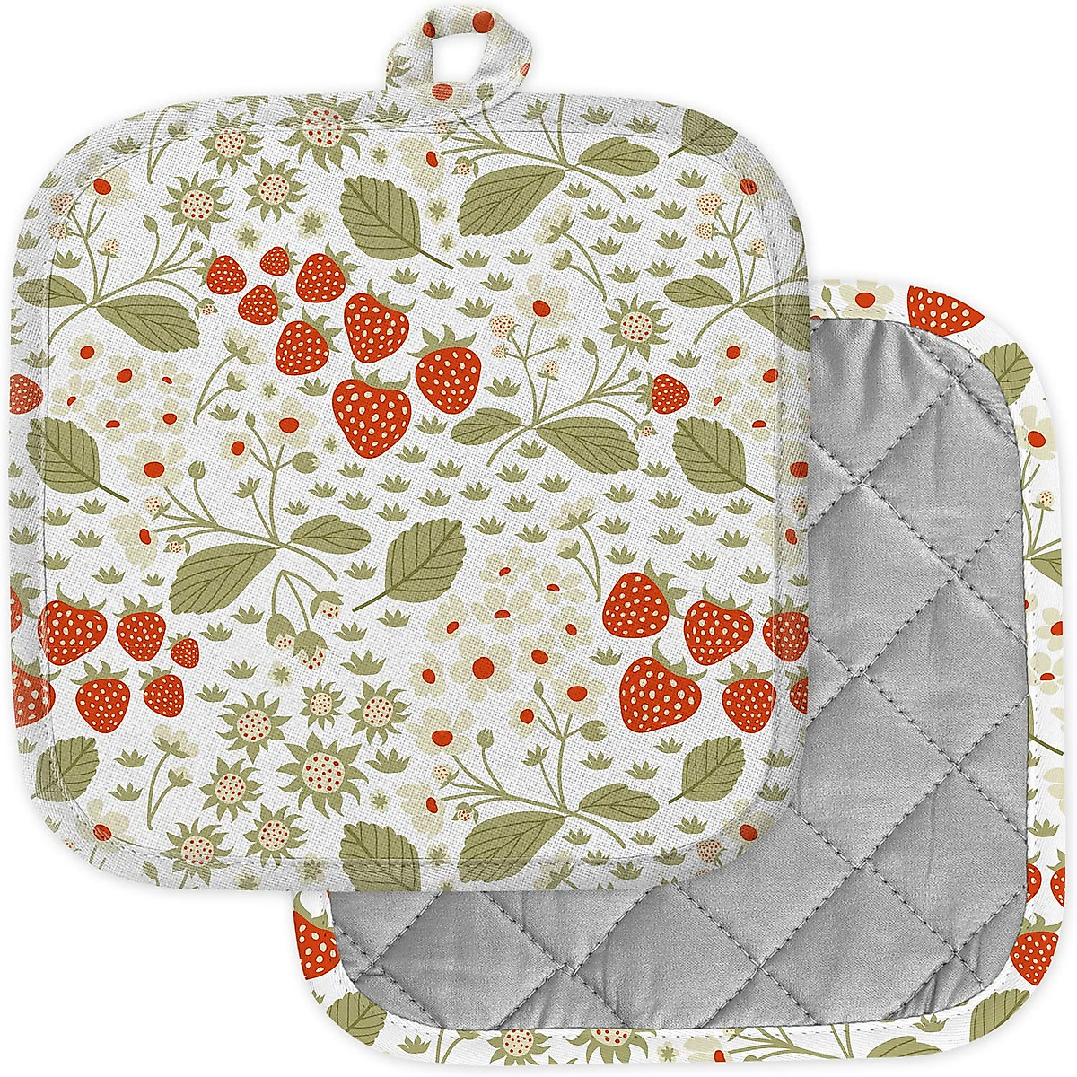 [Pack of 2] Pot Holders for Kitchen, Washable Heat Resistant Pot Holders, Hot Pads, Trivet for Cooking and Baking ( Strawberry Fruits Blossoms )