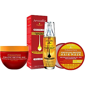 Arvazallia Argan Oil Hair Mask and Treatment Bundle - Hydrating Protein Mask with Premium Argan Oil for Damaged or Dry Hair Repair and Ultimate Hydration