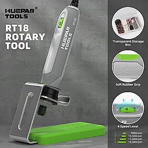 Huepar Tools Rotary Tool kit, Rotary Tool Set with Stand, 51 PCS Accessories(Keyless Chuck), 4 Variable Speed18,000RPM, Ideal for DIY, Woodwork & Hobby Craft, Dremel Compatible - RT18