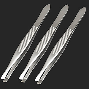 Luxxi (5 Pack) Slant Tweezers - Precision Sturdy Stainless Steel Slant Tip Tweezers Hair Plucker for Hair and Eyebrows Personal Care (Silver Tone)