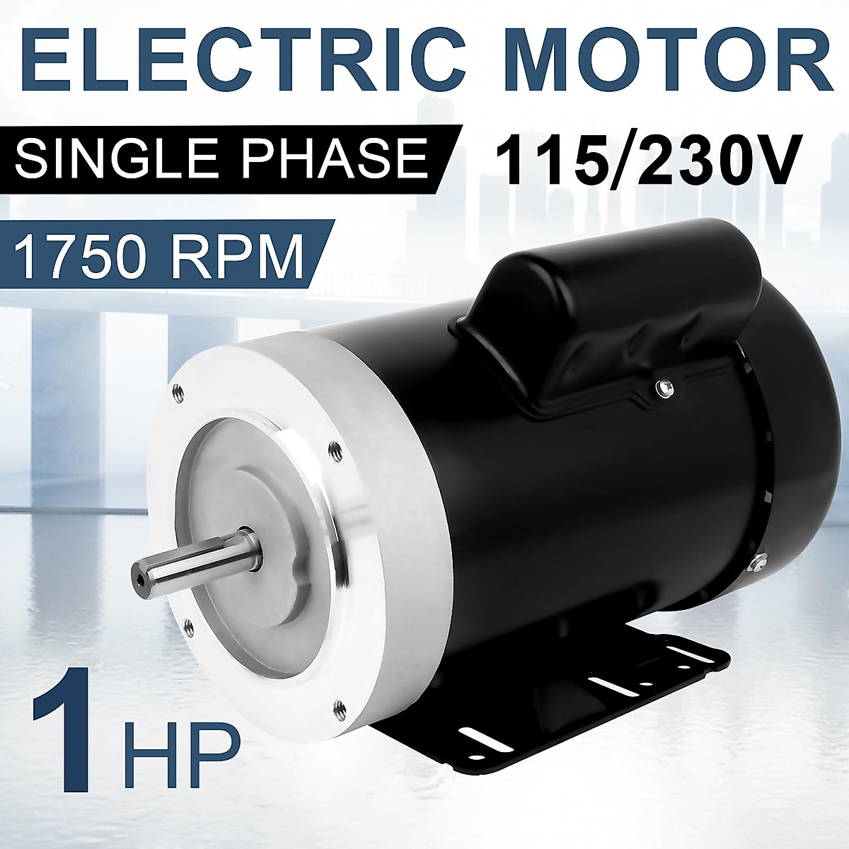 1 HP Electric Motor, 1750RPM General Purpose Motor, Single Phase Motor 56C Frame 13.6/6.8A 115/230V TEFC CW/CCW for Air Compressor and General Equipment