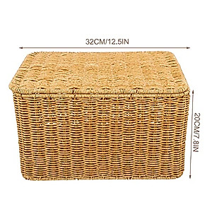 Happyyami Woven Storage Bin with Lid Poly-wicker Storage Basket Rectangular Household Basket Box Organizer for Shelf Wardrobe Home Organizing