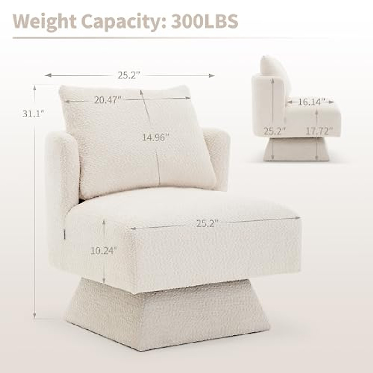 HOMEFUN Swivel Barrel Chair Set of 2, 360 Degree Modern Wide Upholstered Swivel Accent Chair with Curved Back and Pillows - Comfy Soft Chenille for Nursery, Living Room, Bedroom, Beige