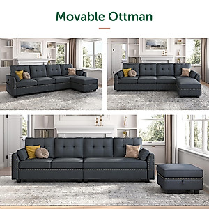 HONBAY Convertible Sectional Sofa L Shaped Couch Reversible Sectional for Small Apartment, Bluish Grey