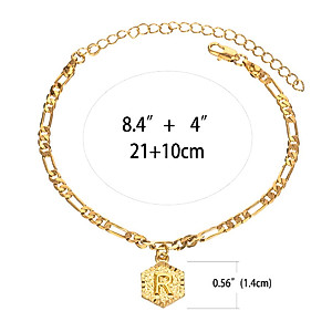 Initial Ankle Bracelets for Women Men, 18K Gold Silver Figaro Cuban Link Anklet Bracelet for Women Teen Girls, Custom Name Gold Anklet with Initials