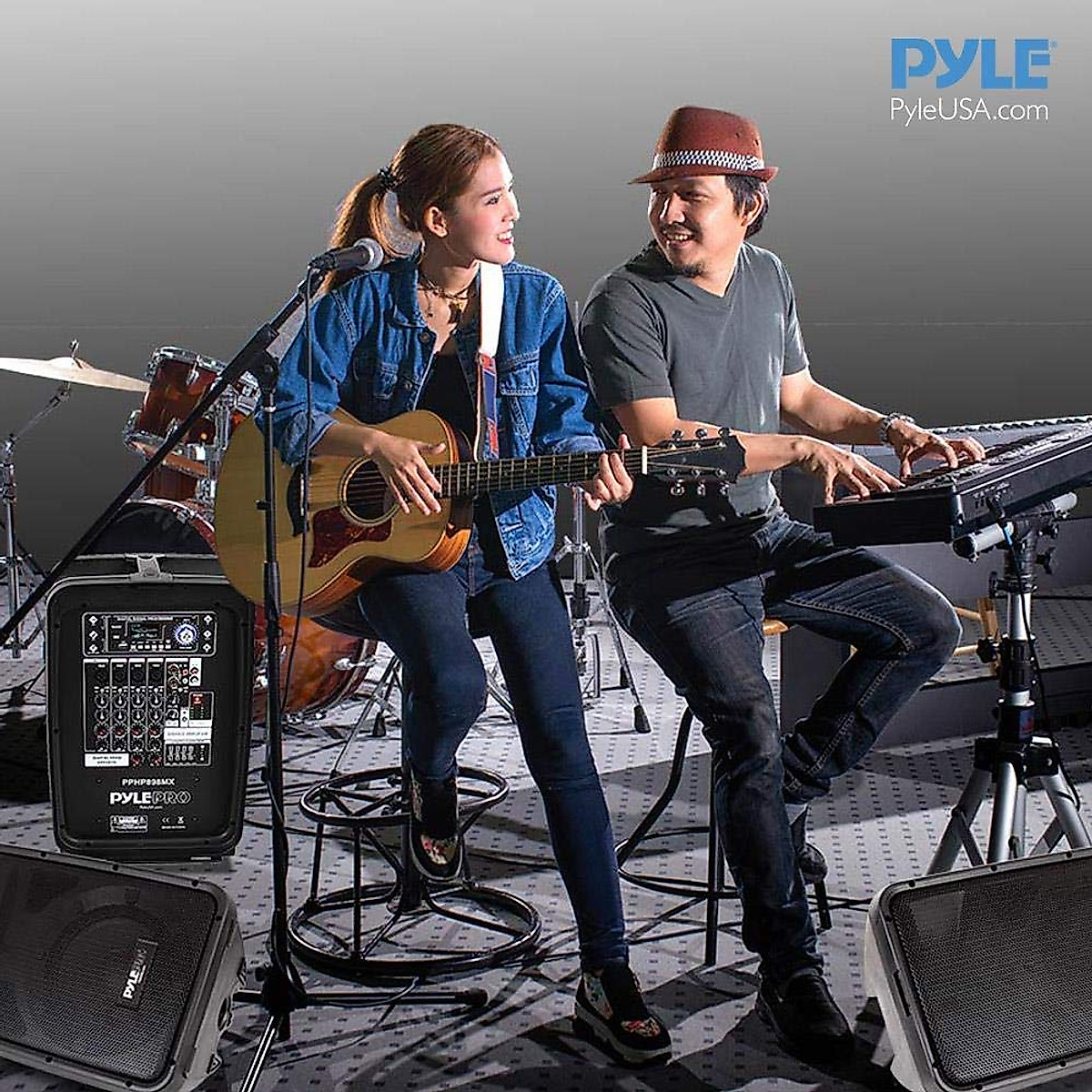 Pyle 600 Watt 8-Channel Portable Bluetooth Wireless PA Speaker Amplifier Kit with 8" Subwoofer and 1" Horn Tweeter, MP3, AUX - USB Xlr 1/4" RCA, Black