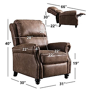 CANMOV Pushback Recliner Chair Leather Armchair Push Back Recliner with Rivet Decoration Single Sofa Accent Chair for Living Room, Chocolate