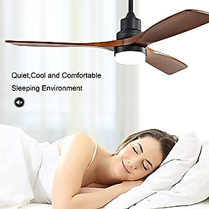 CACI Mall 52" Ceiling Fan with Light, Remote Control, Indoor Flush Mount Wood Modern Ceiling Fan for Bedroom, Dining Room, Patio, Living room, Farmhouse, Office