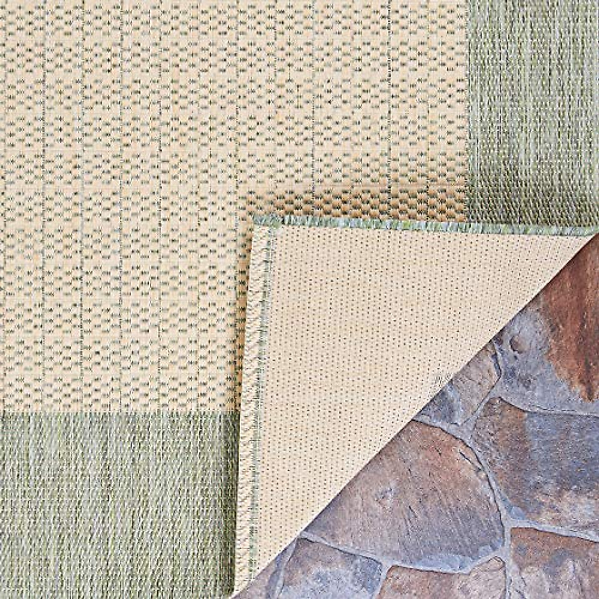 Couristan Recife Checkered Field Indoor/Outdoor Area Rug, 3'9" x 5'5", Natural-Green