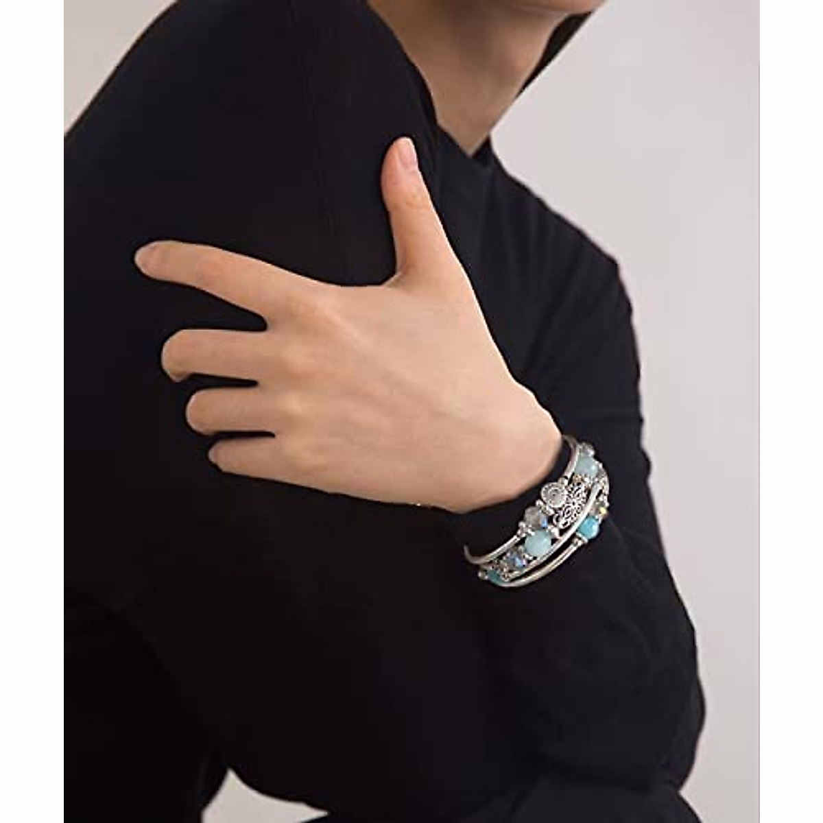 FULU AUTUMN Stackable Beaded Bracelets for Women Boho Wrap Silver Bracelet Layered Fashion Jewelry Gifts for Her (Turquoise)