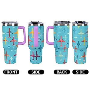 Colorful Airplanes Insulated Tumbler with Lid And Straw Stainless Steel Travel Coffee Mug 40oz Violet-style