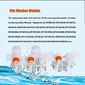 AJU73213301 Washing Machine Inlet Valve Replacement for LG Ken-more, AJU75152601 Washer Water Inlet Valve Assembly Replaces for WT1101CW 5221EA1008F TAW35618287 AP5668417 WT1201CV