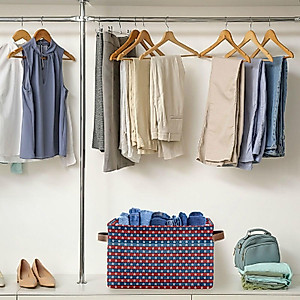 xigua Patriotic Star Storage Basket 2 Pack, Foldable Canvas Fabric Rectangular Storage Bin with Handles for Home, Closet, Office, Bedroom