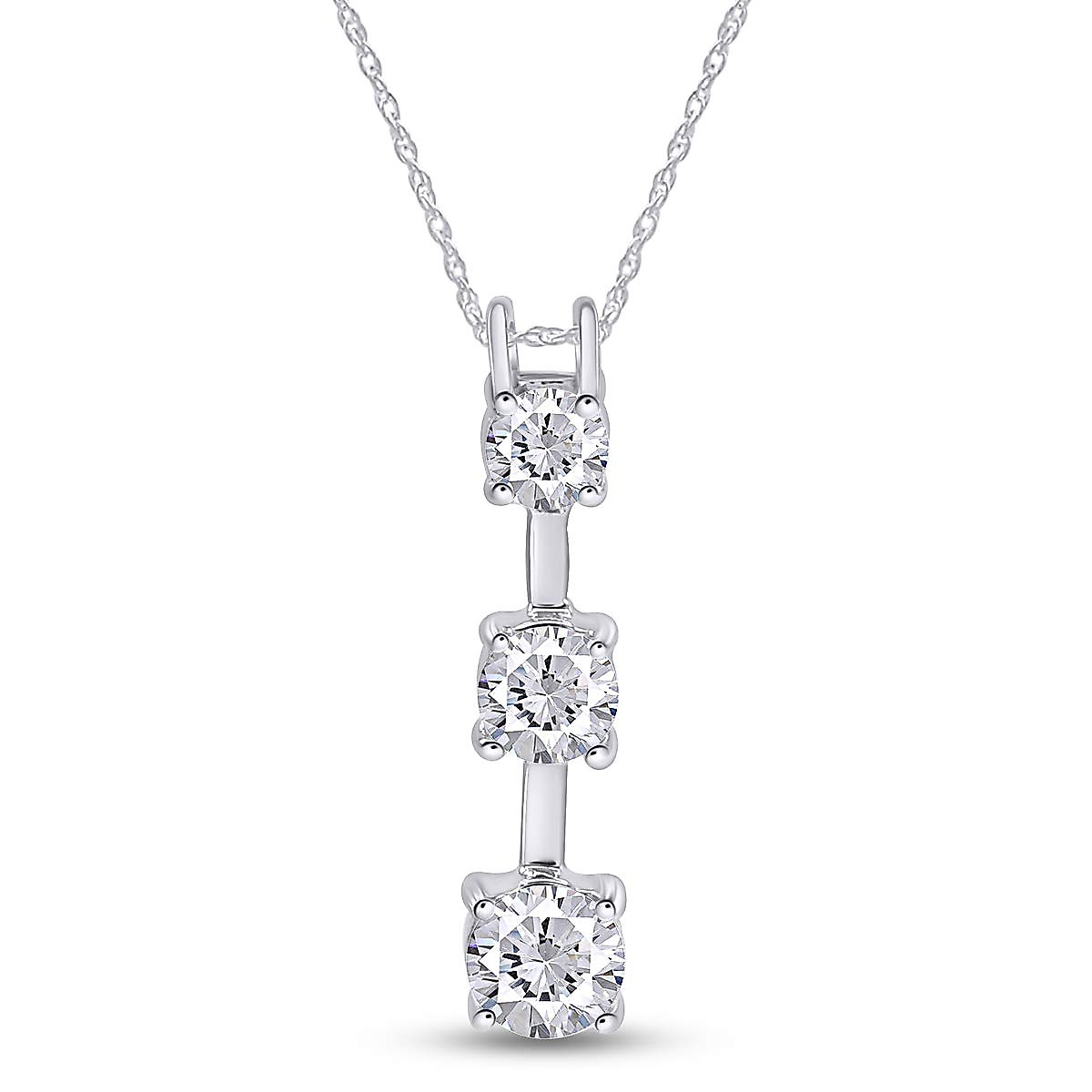 AFFY Past Present Future Three Stone Pendant Necklace in 14K White Gold Over Sterling Silver