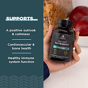 Magnesium Supplement by Ancient Nutrition, Magnesium 300mg with Vitamin D for Immune Support, Adaptogenic Herbs, Enzyme Activated, Paleo & Keto Friendly, 90 Capsules
