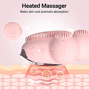 MelodySusie Electric Sonic Facial Cleansing Brush with Heated Massaging, Silicone Face Cleansing Device for Deep Cleaning & Gentle Exfoliating, Rechargeable, Gifts for Women