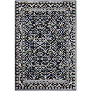 SAFAVIEH Brentwood Collection 5'3" x 7'6" Navy / Light Grey BNT870M Oriental Damask Trellis Non-Shedding Living Room Bedroom Dining Home Office Area Rug