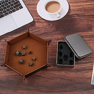 Yeking Metal DND Dice Set D&D, Brass DND Metal Dice with Metal Brass Box for Table Games Dungeons and Dragons D&D, Ancient Design Dice 7PCS of D20 D12 D10 D8 D6 D4 for Dungeons and Dragons TTRPG Games