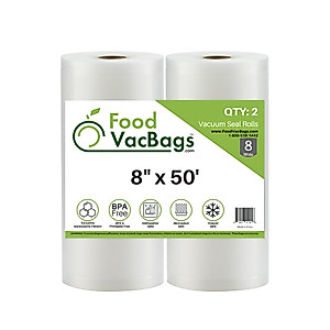 2 Rolls 8-Inch-by-50-Foot Vacuum Food Sealer Bags - Compatible with Foodsaver Machines - Embossed Commercial Grade Make-Own-Size Sous Vide or Storage