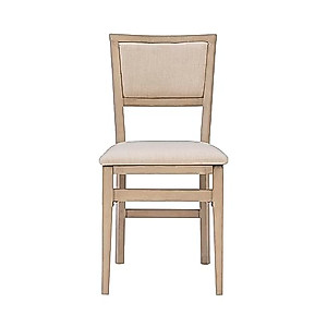 Linon Keira Wooden Folding Chair Upholstered Seat and Back Set of 2, Dining Height, Rustic Natural & Beige