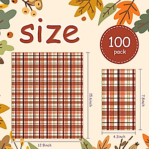 ​Quera 100 Pack Fall Guest Napkins Pumpkin Spice Plaid Autumn Paper Hand towels Thanksgiving Party Supplies Disposable Bar Napkins for Thanksgiving Party, Engagement, Baby Shower, Celebration Party