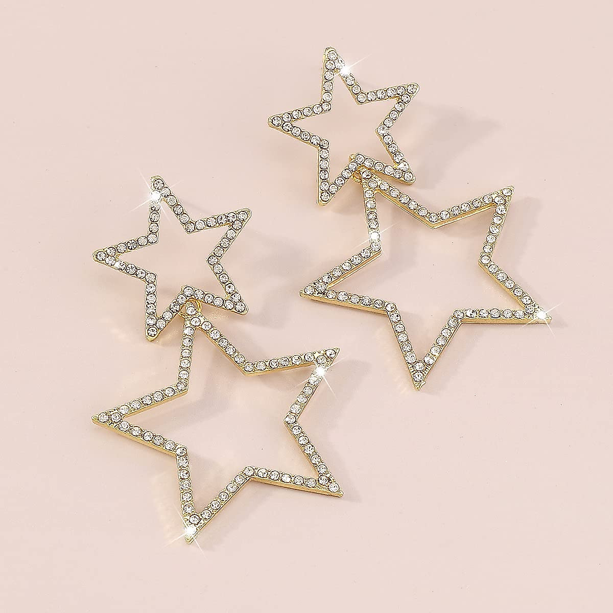 Jumwrit Rhinestone Star Earrings Long Star Drop Dangle Earrings Geometric Five-Pointed Star Stud Earrings Punk Boho Shiny Earrings Fashion Earrings Jewelry for Women Girls(Gold)