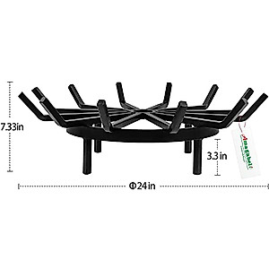 AMAGABELI GARDEN & HOME 24in Fire Grate Log Grate Wrought Iron Fire Pit Round Spider Wagon Wheel Firewood Grate Heavy Duty 0.7in Bar Fireplace Stove Burning Rack Holder 4Legs Chimney Hearth BG274