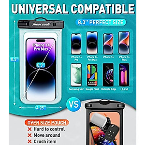 Hiearcool Waterproof Phone Pouch, Waterproof Beach Bag Compatible for iPhone 15 14 13 12 Pro Max Up to 8.3", IPX8 Cellphone Kayak Accessories, Travel Essentials for Beach -Clear-2Pack