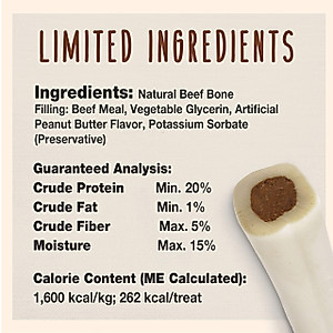 Cadet Junior Stuffed Shin Bones - Highly Digestible, High Protein, Long-Lasting Dog Chew Bone for Aggressive Chewers, Supports Dental Health, - Peanut Butter Flavor, Petite (2 Count)