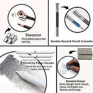 KALOUR Sketching Coloring Art Set - 38 Pieces Drawing Kit with Sketch Pencils,Watercolor Pencils,Charcoal,Brush,Eraser -Portable Zippered Travel Case - Art Supplies for Artists Beginners Adults Kids