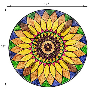 VCUTEKA Outdoor Side Table Mosaic End Table Patio Side Table Small End Table Glass Top Round Balcony Coffee Table Porch Indoor Glass Top