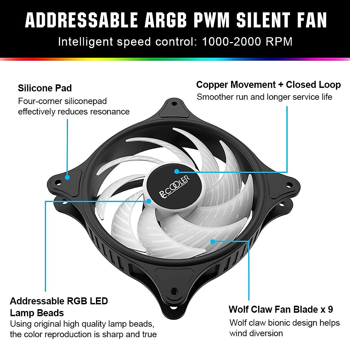 PCCOOLER ARGB 120mm Case Fan, 3 Pack FX120 RGB Fans Computer Case Fans, Aura +5V/3 PIN Addressabel PC Fans Advanced Lighting Customizations - PWM High Performance Cooling Fan for PC Case Computer Fan