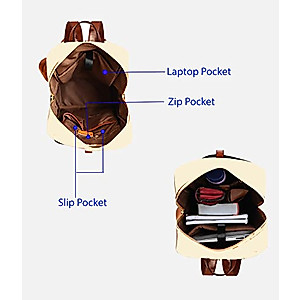 ARKIA Women's Genuine Leather Large Laptop Backpack - College Travel Business Daypack (Beige)