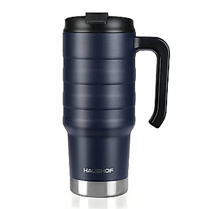 HAUSHOF Navy Blue 24 oz Travel Mug and 6PC Kitchen Knife Set