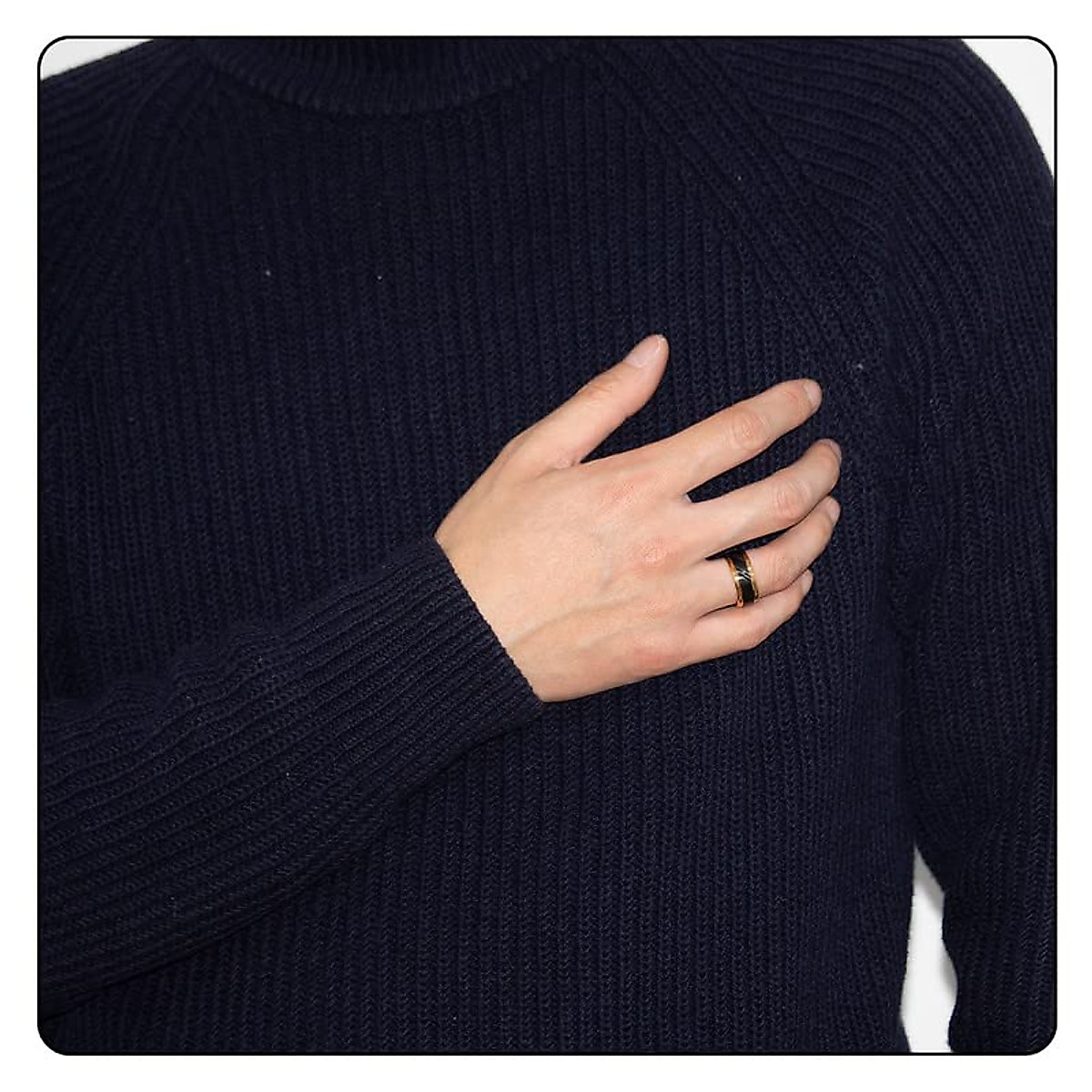 Fusamk Fashion Black Gold Stainless Steel Band Ring(Gold(12))