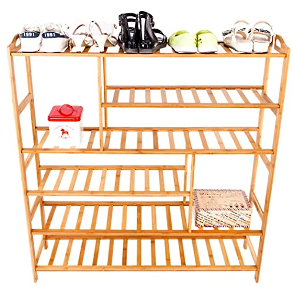 6-Tier Shoe Rack Organizer, Free Standing Bamboo Shoe Rack with Boot Organizer, Multifunctional Shoe Storage Shelf for Entryway, Shoe Storage Organizer Unit for Hallway, Living Room, Display Stand