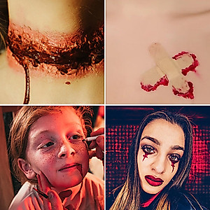 Halloween SFX Scar Wax Makeup Kit, Halloween Face Body Painting Set with Fake Blood, Makeup Wax, Spatula Tool, Dentures, 2 pairs Elf Ears and Fake Witch Nails for Cosplay Halloween Party Stage